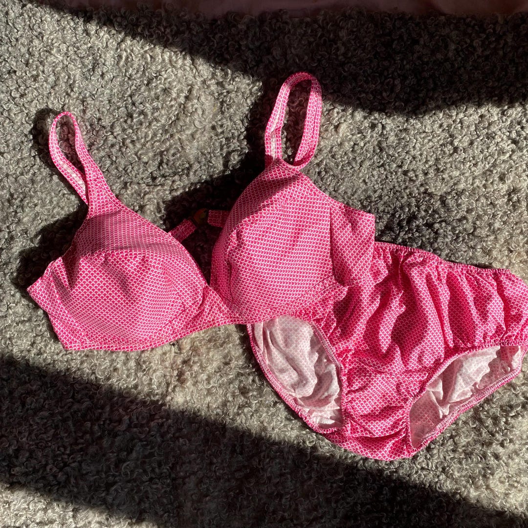 Vintage Cotton Bikini 80s Retro Pink Bra Swim Top and Bottom Size M ...