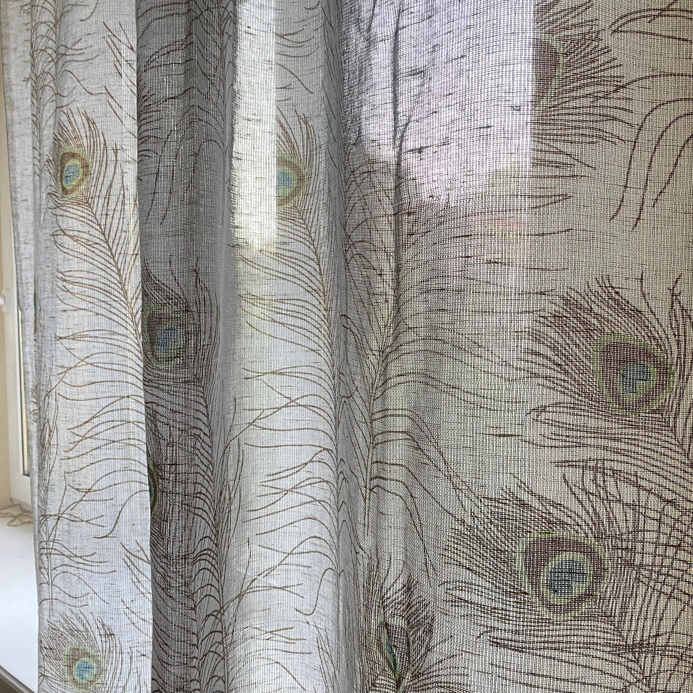 Scandinavian Vintage Curtain Panel Peacock Feather Swedish Curtain ...