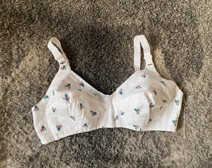 Vintage Cotton Bra White Bra Small Flowers Retro Cotton Brassiere ...