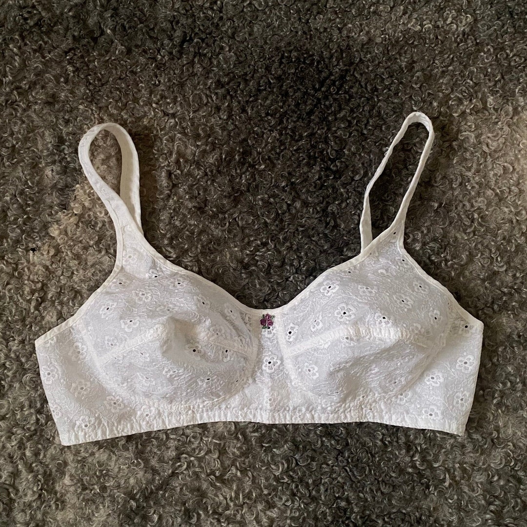 Vintage Cotton Bra White Retro Cotton Lace Brassiere Ladies Lingerie ...