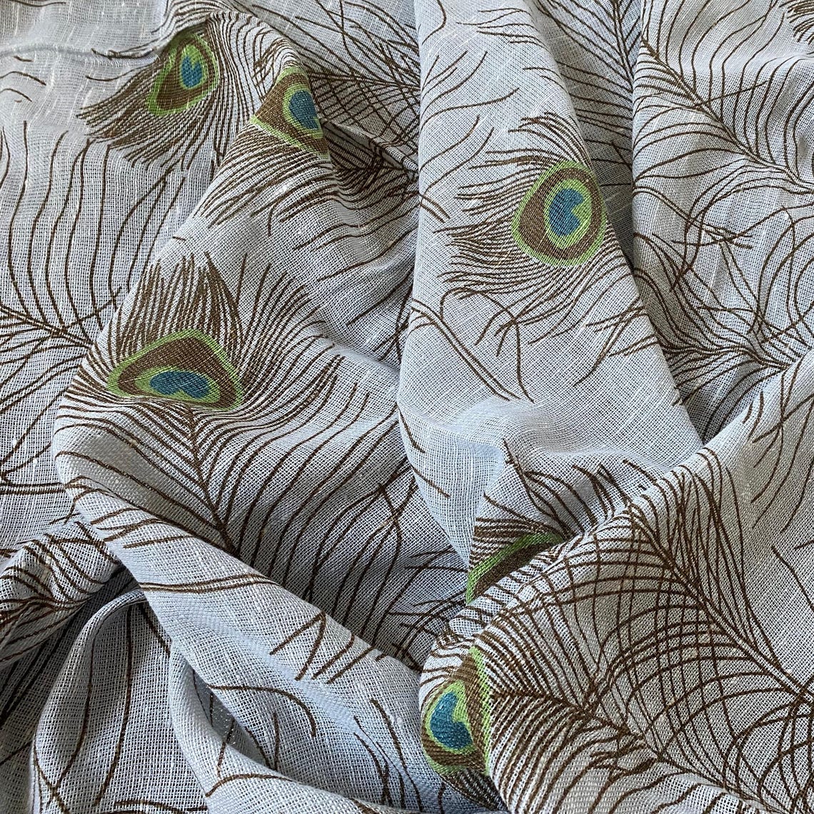 Scandinavian Vintage Curtain Panel Peacock Feather Swedish Curtain ...
