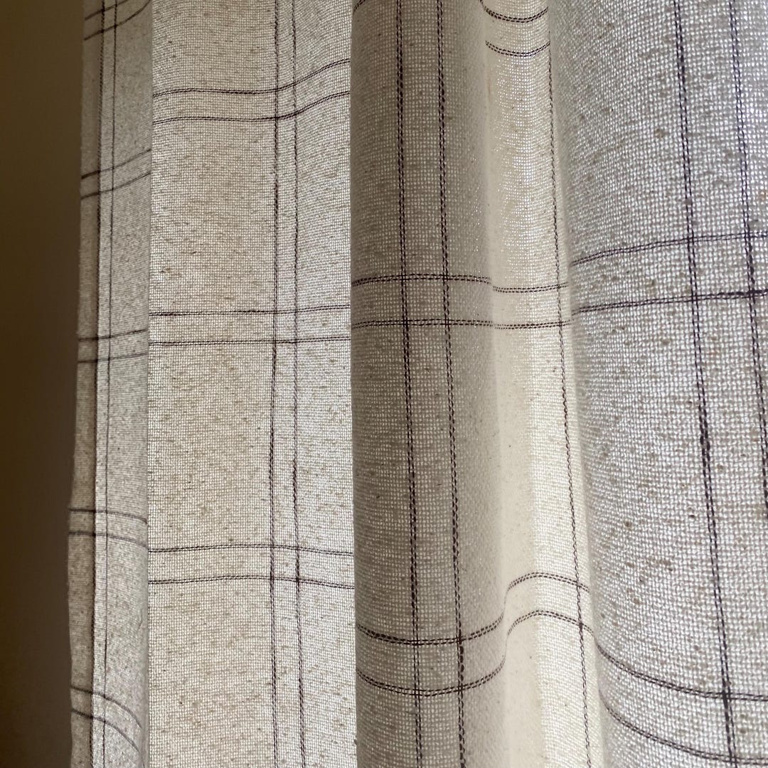 Vintage Scandinavian Curtain Panel Pair Natural Woven White Brown Grid ...