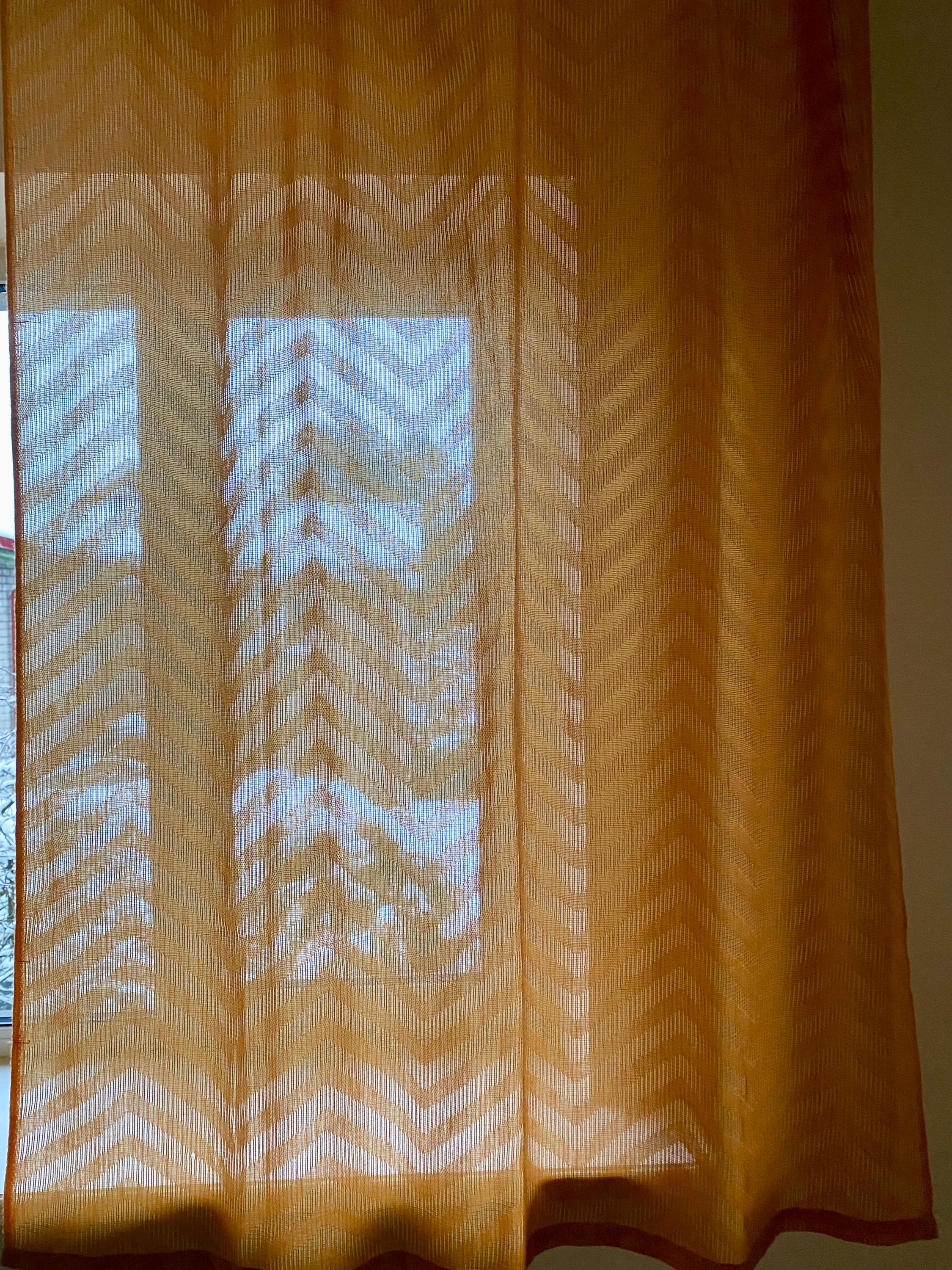 70s Vintage Dark Yellow Lace Curtains Acrylic Wool Curtain Panel Set of ...