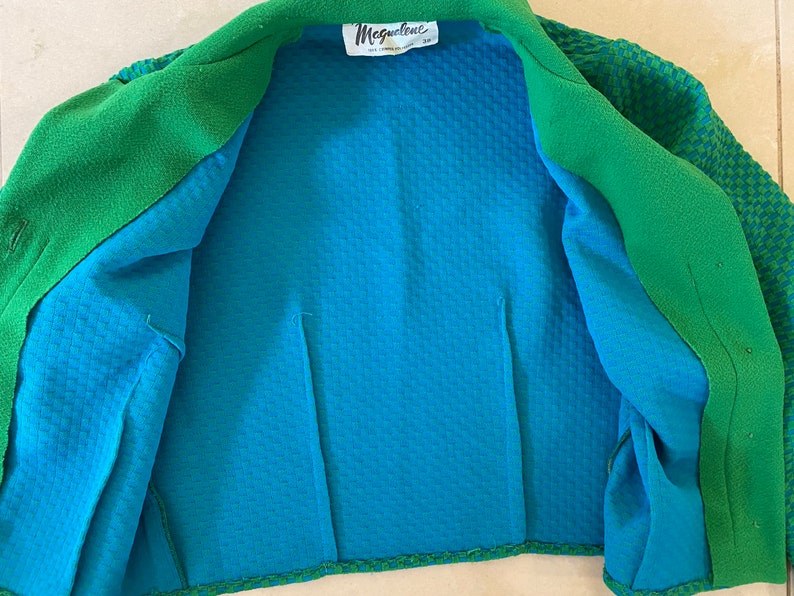Crimplene Suit Retro 2 Piece Skirt and Jacket in Green and - Etsy