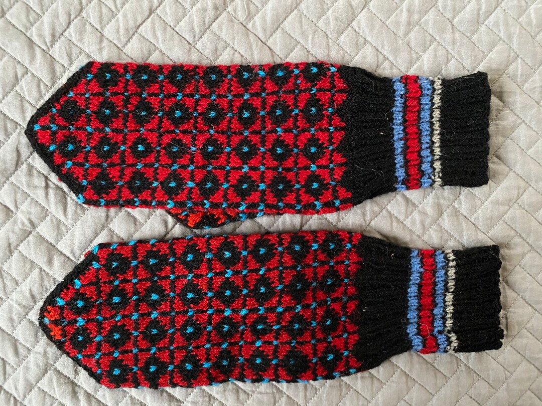 Vintage Men Wool Mittens, Vintage Hand Knitted Warm Mittens Unused ...