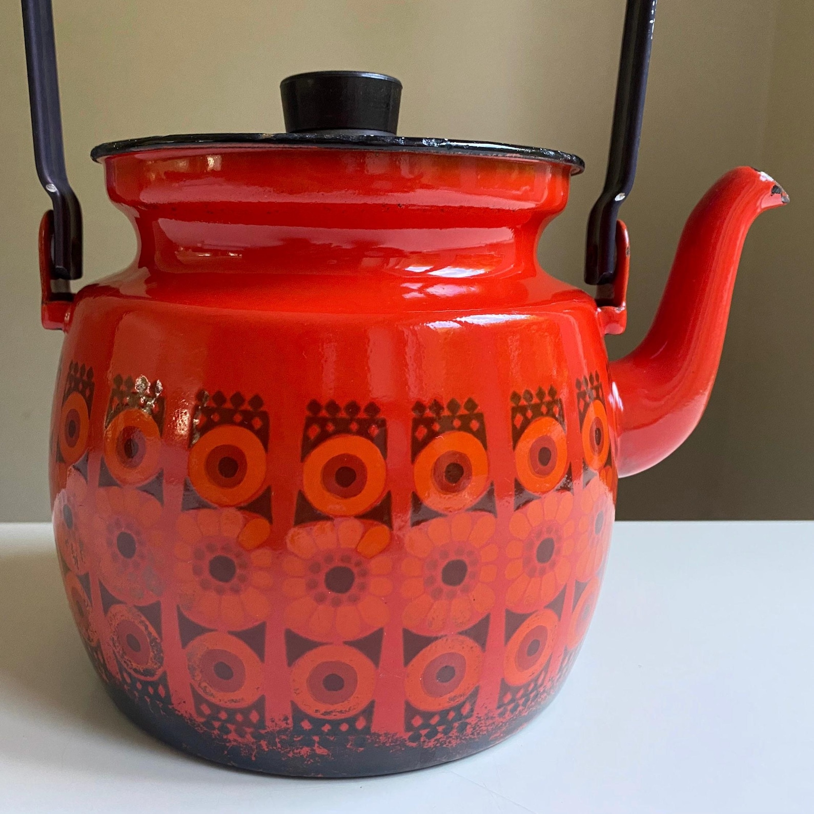 Finland Finel Kehrä Enamel Teapot Tea Kettle Arabia Red Enamelware Kaj ...