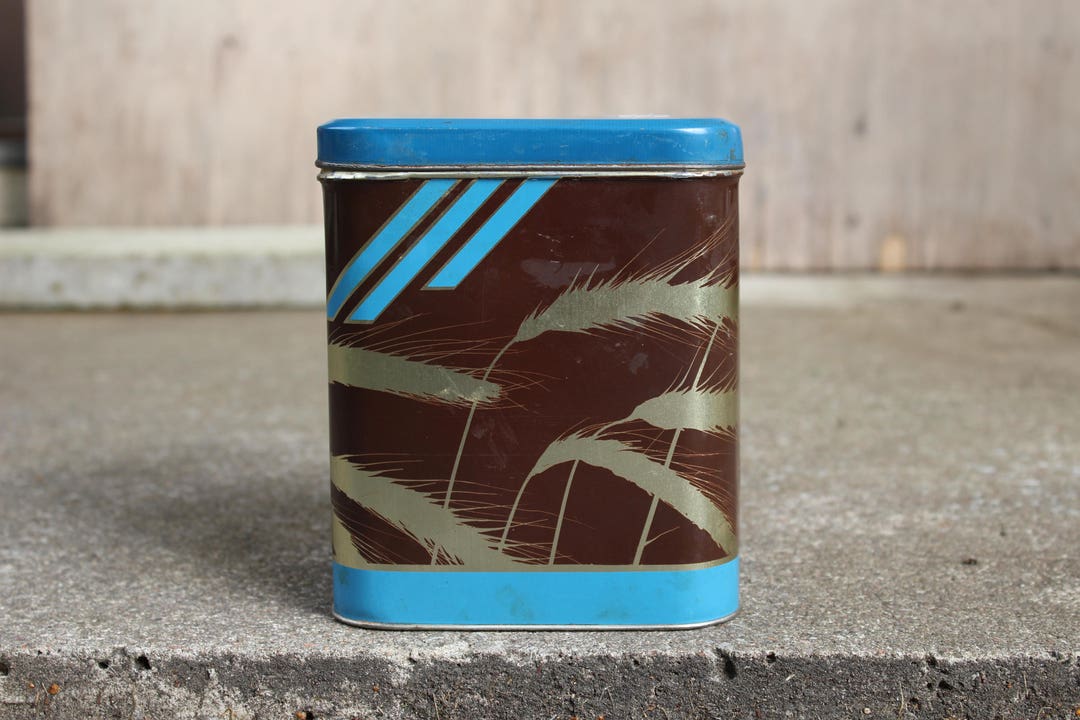 Vintage Tin Box Tin Jar Blue Brown Tin Container Tin Box With Lid ...
