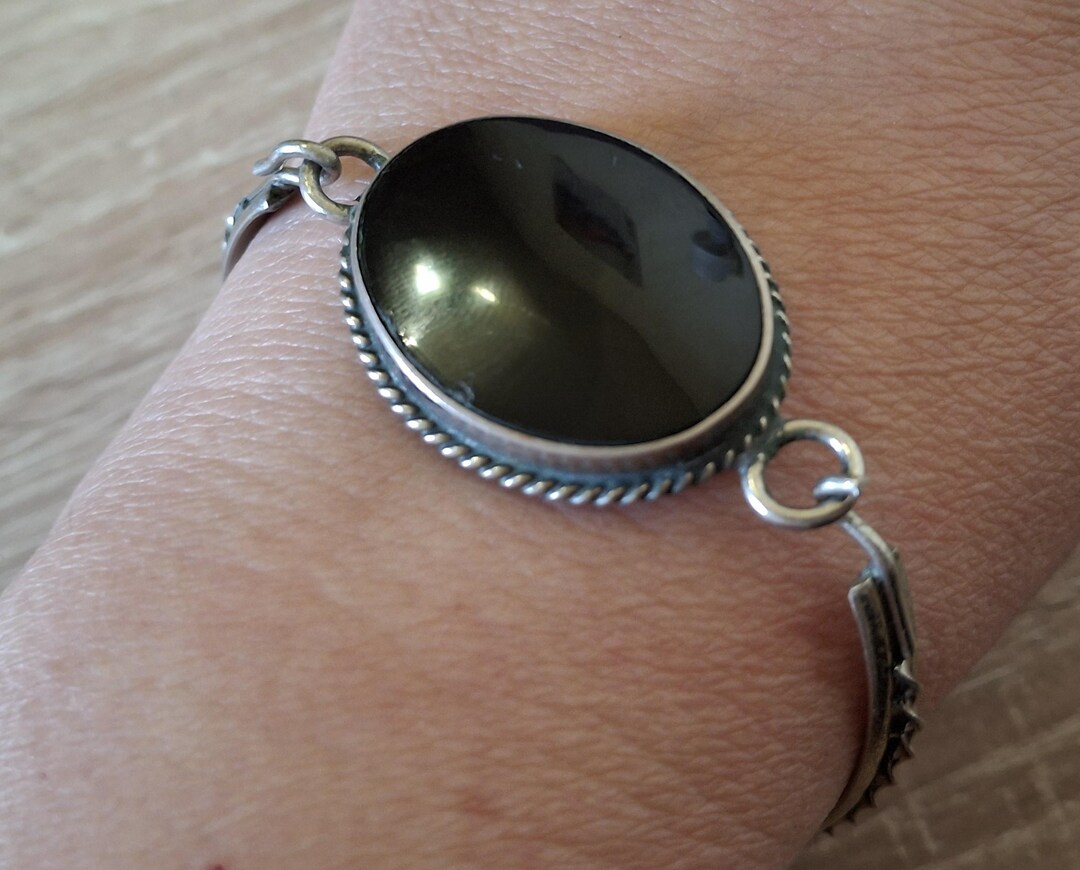 Armenian Obsidian Cuff Closed Bracelet, Simple Cuff Bracelet, Ethnic ...