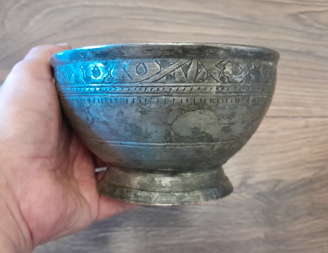 Vintage Armenian Hand Carved Copper Bowl, Footed Copper Bowl, Home ...
