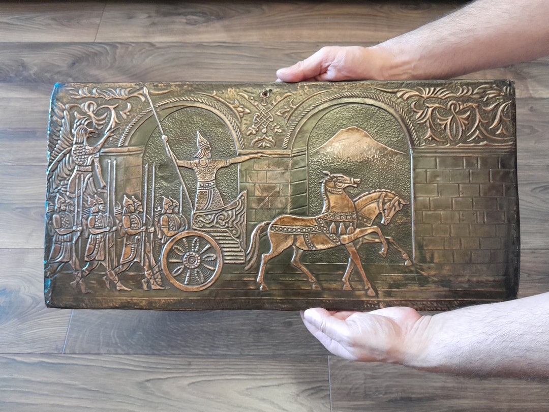 Vintage Embossed Copper Wall Decoration of Argishti I of Urartu, Metal ...