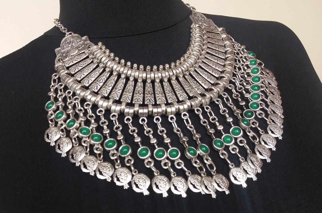 Half Moon Pomegranate Drop Coin Statement Necklace, Armenian ...