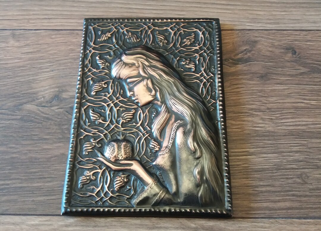 Vintage Embossed Copper Wall Decoration of a Woman Holding a - Etsy