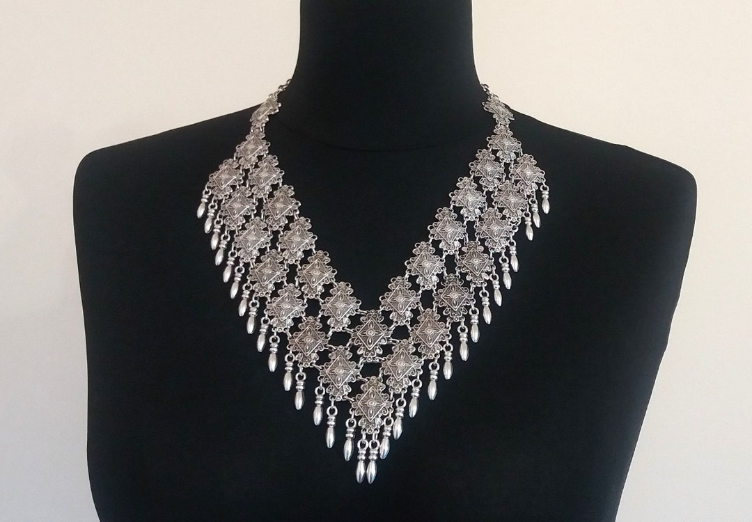 Diamonds Link Dangle Drop Statement Necklace, Armenian Jewelry, Ethnic ...