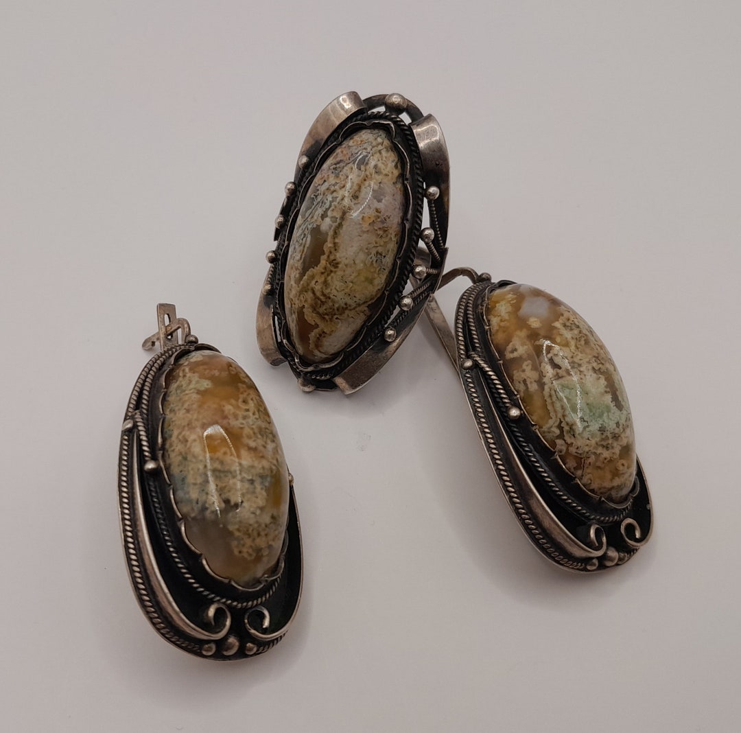 Vintage Armenian Soviet Brecciated Jasper Jewelry Set, Armenian ...