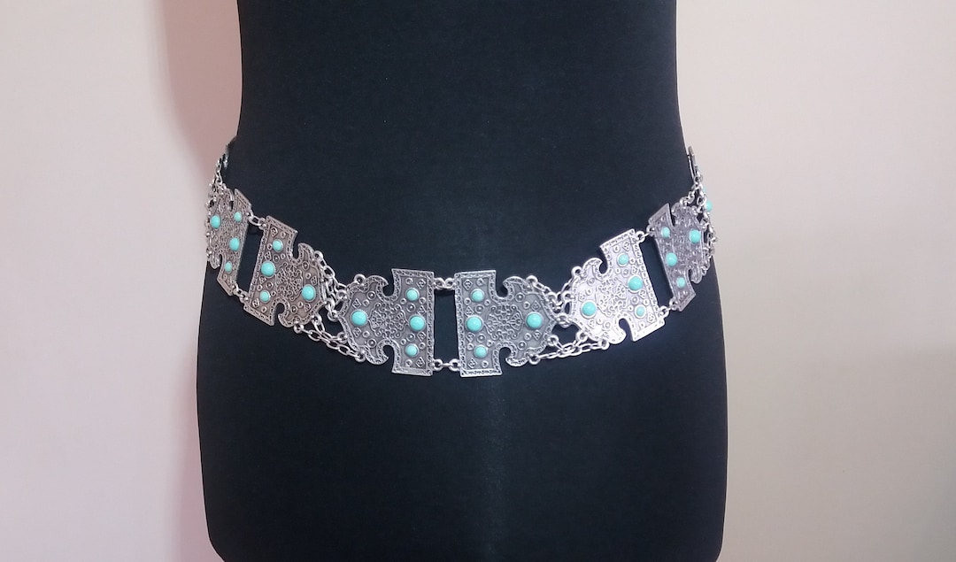 Armenian Turquoise Armor Chain Link Belt, Ethnic Belt, Belly Dancer ...