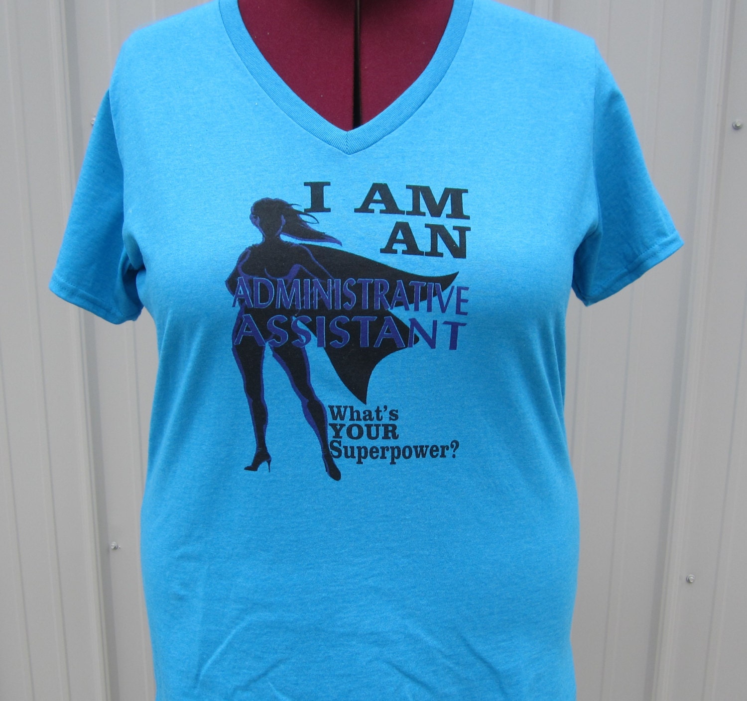 Administrative Assistant design shown on a blue t shirt. | Etsy