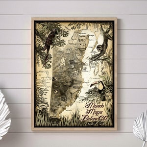 Hand-drawn Antique-style Map of Belize, Embellished With Wildlife ...