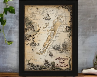 Ambergris Caye, Belize, 36x48 Fine Art Giclee Print of Hand-drawn ...