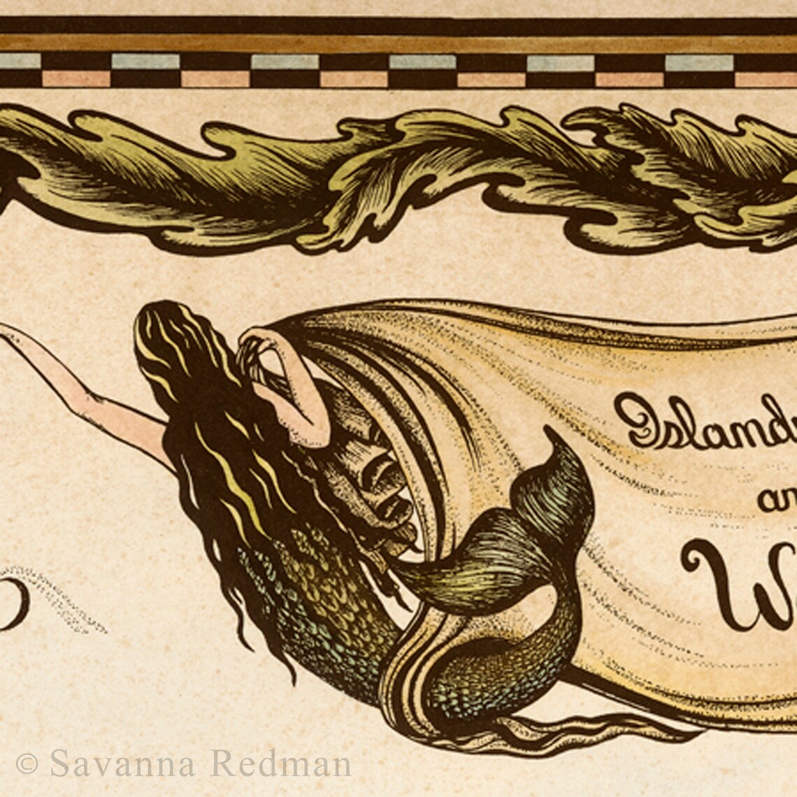 Hand-drawn Old-world Style Nautical Chart, 20x15 Giclee Print, Mermaids ...