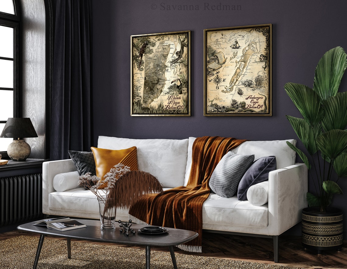 Ambergris Caye, Belize, 36x48 Fine Art Giclee Print of Hand-drawn ...