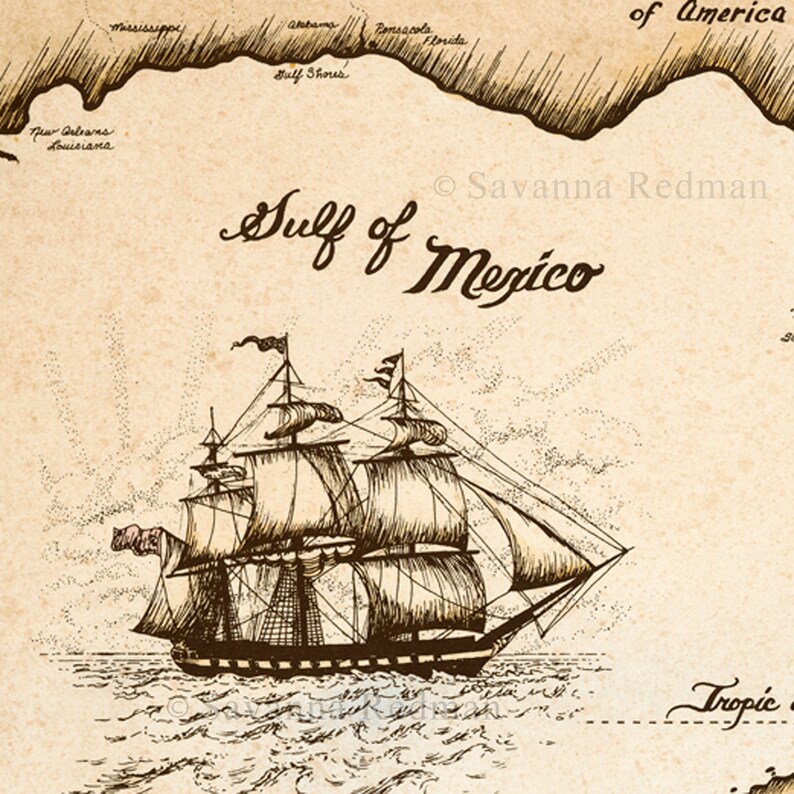 Hand-drawn Old-world Style Nautical Chart, 20x15 Giclee Print, Mermaids ...