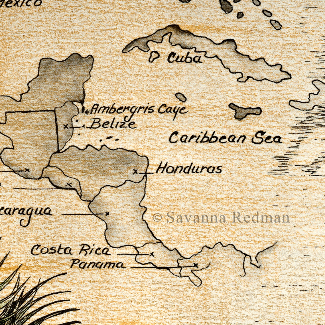 Ambergris Caye, Belize, 36x48 Fine Art Giclee Print of Hand-drawn ...