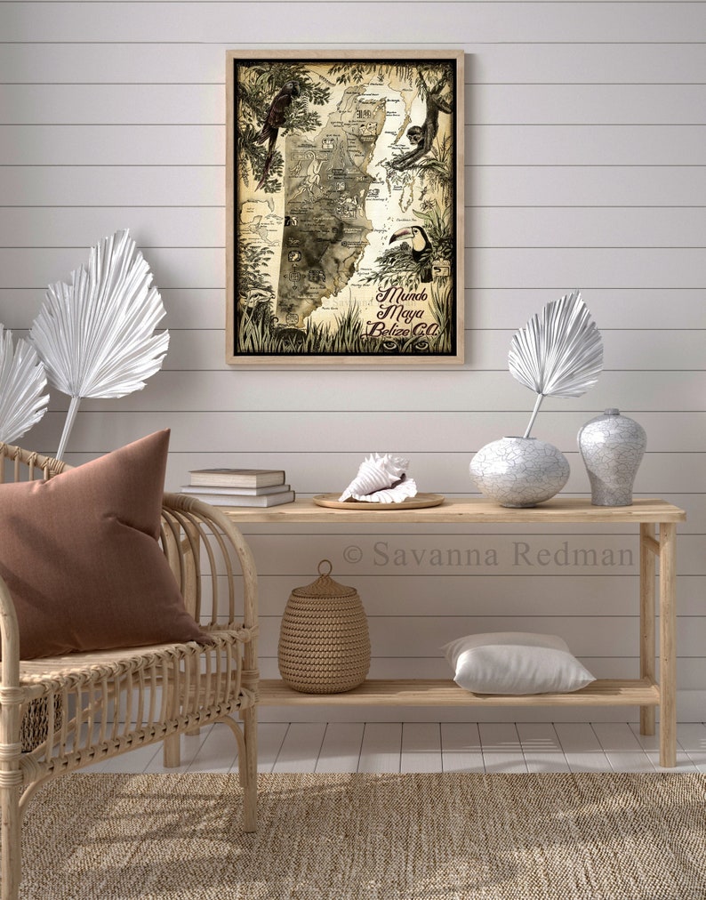 Hand-drawn Antique-style Map of Belize, Embellished With Wildlife ...