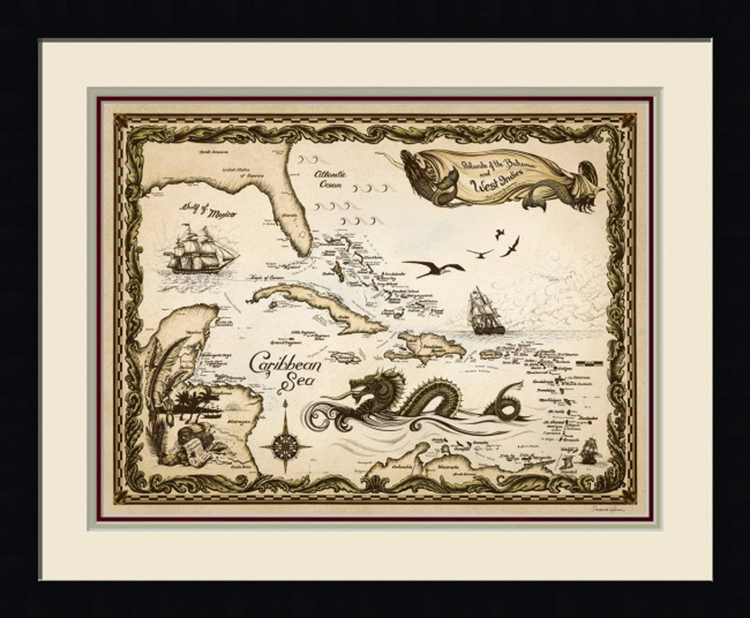 Hand-drawn Old-world Style Nautical Chart, 20x15 Giclee Print, Mermaids ...