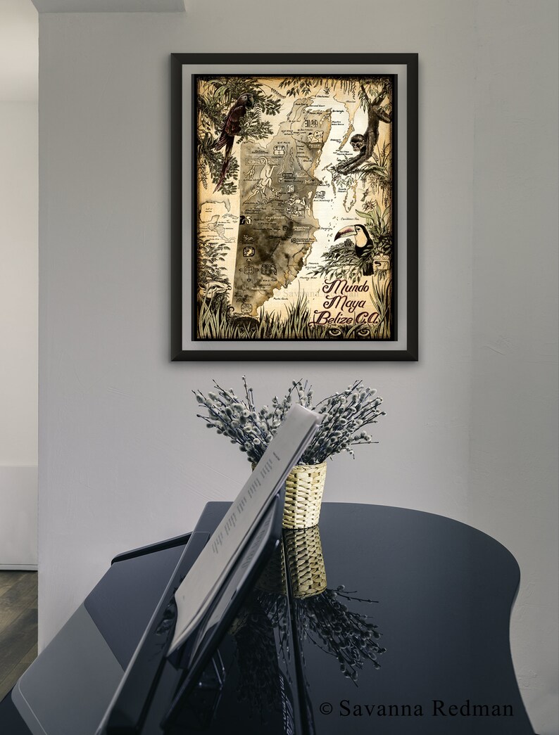 Hand-drawn Antique-style Map of Belize, Embellished With Wildlife ...