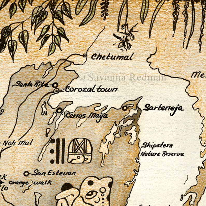 Hand-drawn Antique-style Map of Belize, Embellished With Wildlife ...