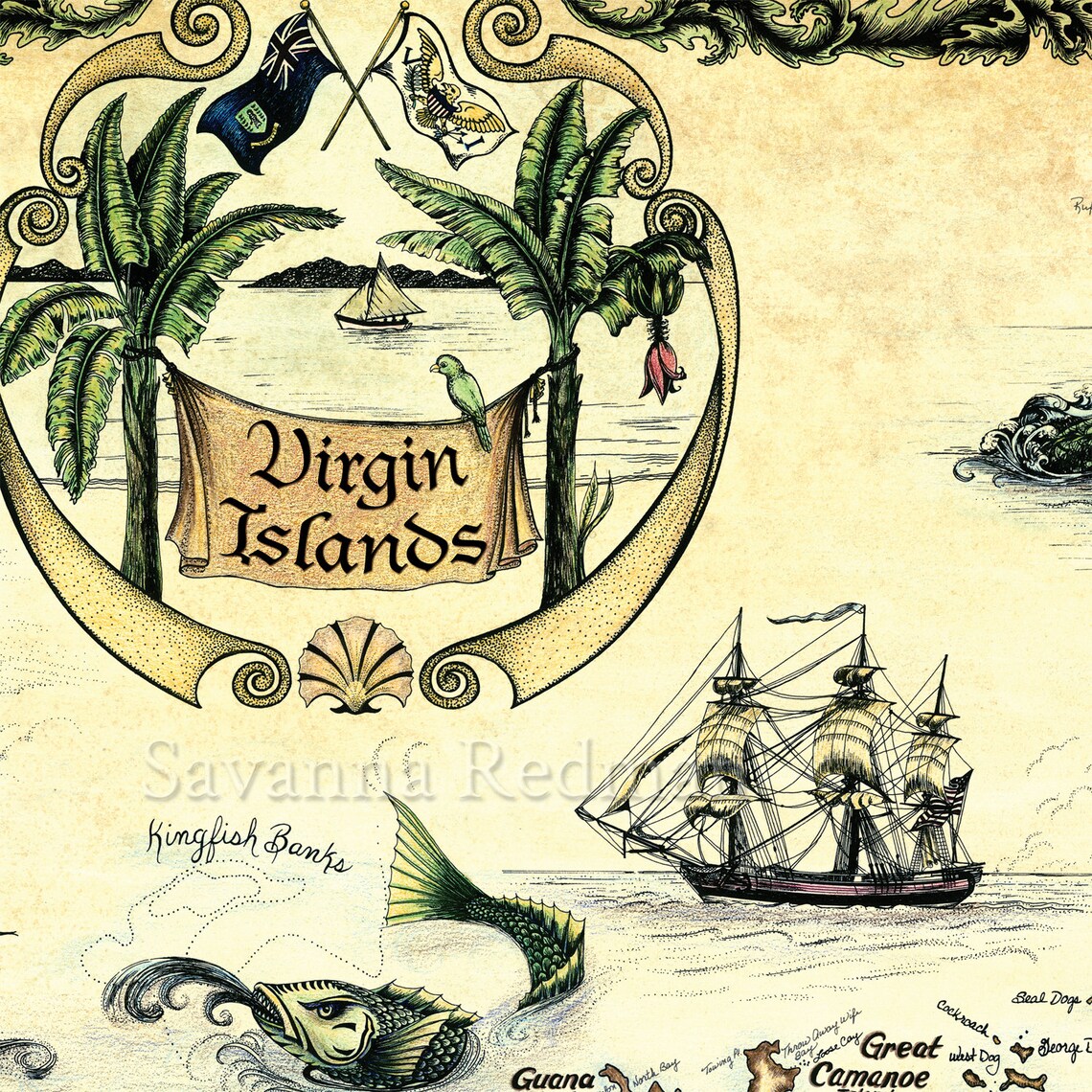 Nautical Chart of U.S. and British Virgin Islands. Anegada to St Croix ...