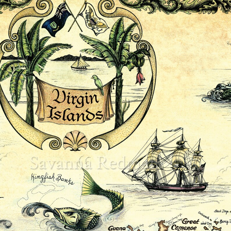 Nautical Chart of U.S. and British Virgin Islands. Anegada to St Croix ...