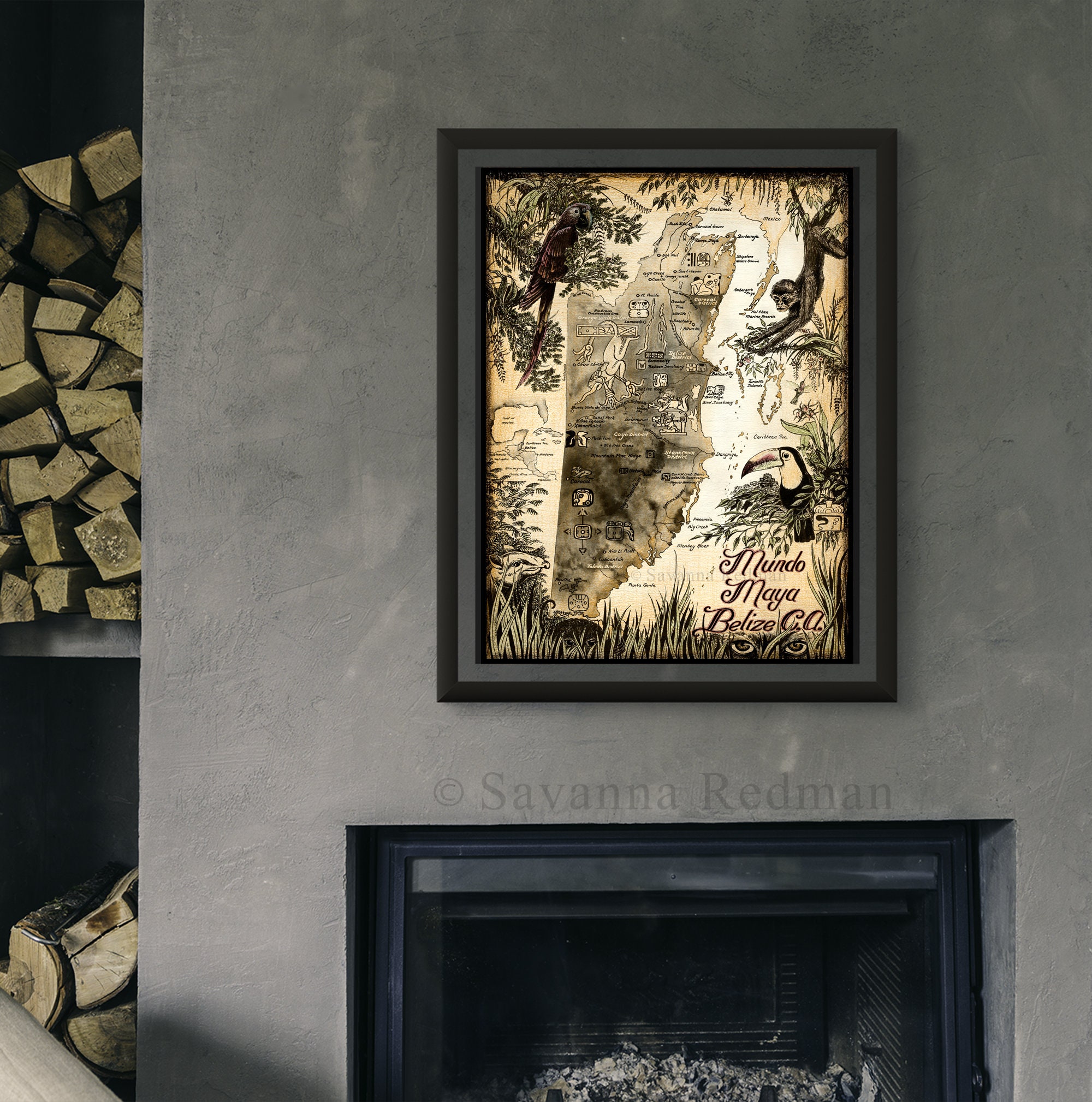 Hand-drawn Antique-style Map of Belize, Embellished With Wildlife ...