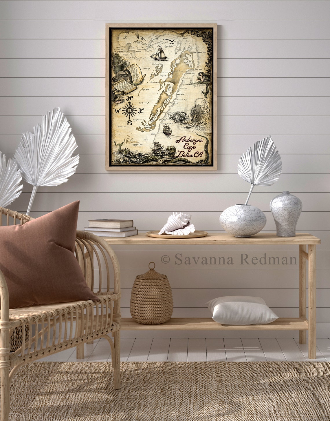 Ambergris Caye, Belize, 36x48 Fine Art Giclee Print of Hand-drawn ...