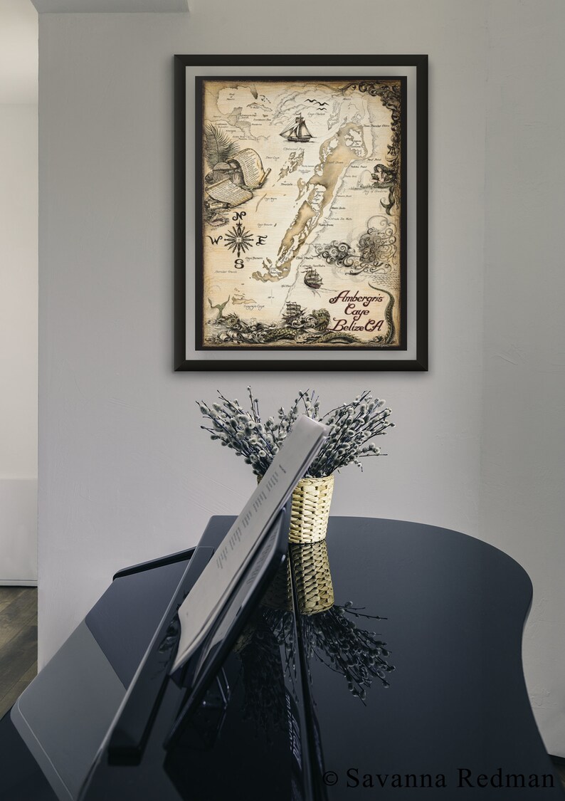 Ambergris Caye, Belize, 36x48 Fine Art Giclee Print of Hand-drawn ...