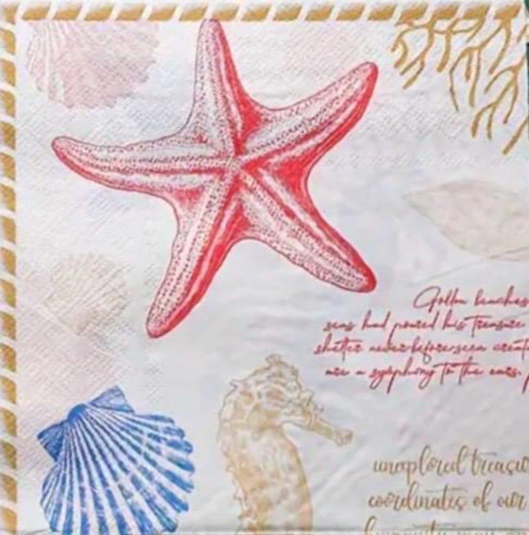 2 Large Sea Life Inspired Paper Napkins for Mixed Media, Collage ...