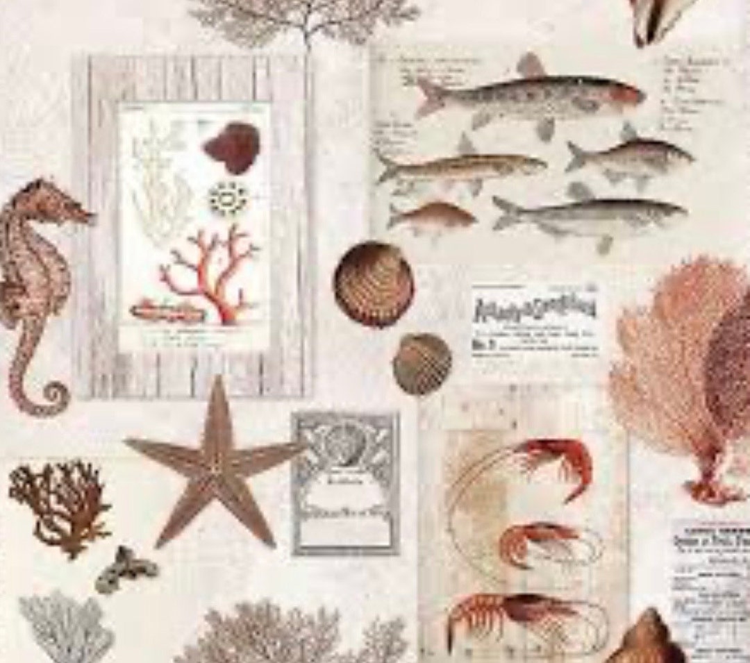 2 Large Sea Life Inspired Paper Napkins for Mixed Media, Collage ...