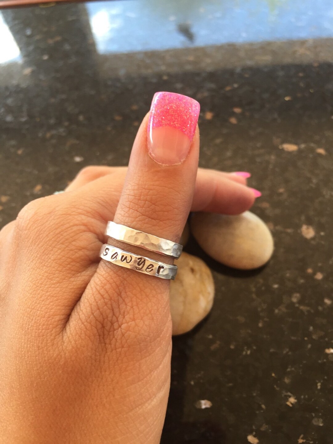 Thin Hammered Adjustable Aluminum Ring Stackable Name Ring Gift for Mom ...