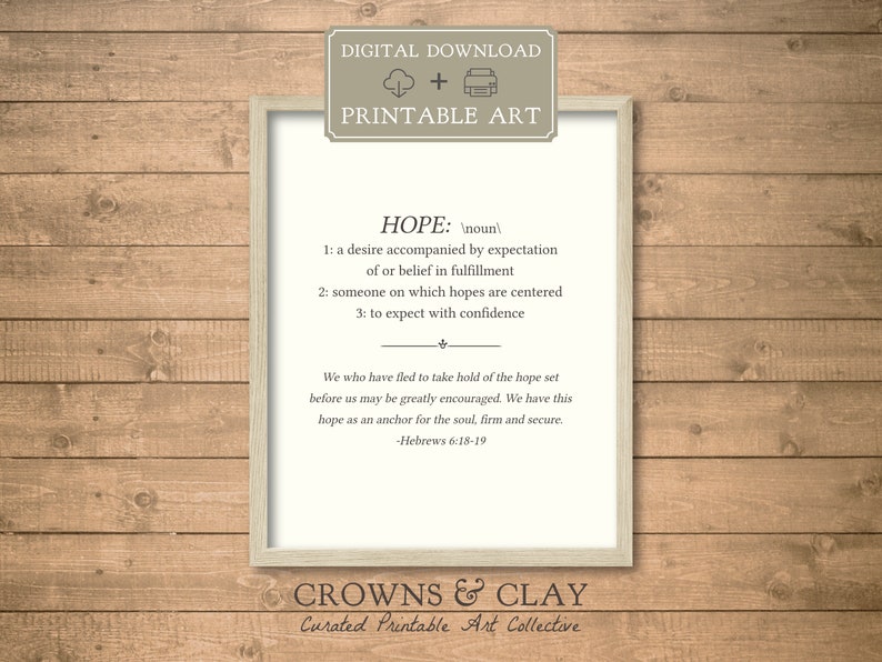 Hope Definition Printable Scripture Art, Hebrews 6:19 Bible Verse Print ...