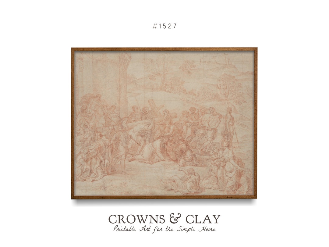 Vintage Easter Scene Printable Art, Good Friday Sketch, Neutral Spring ...