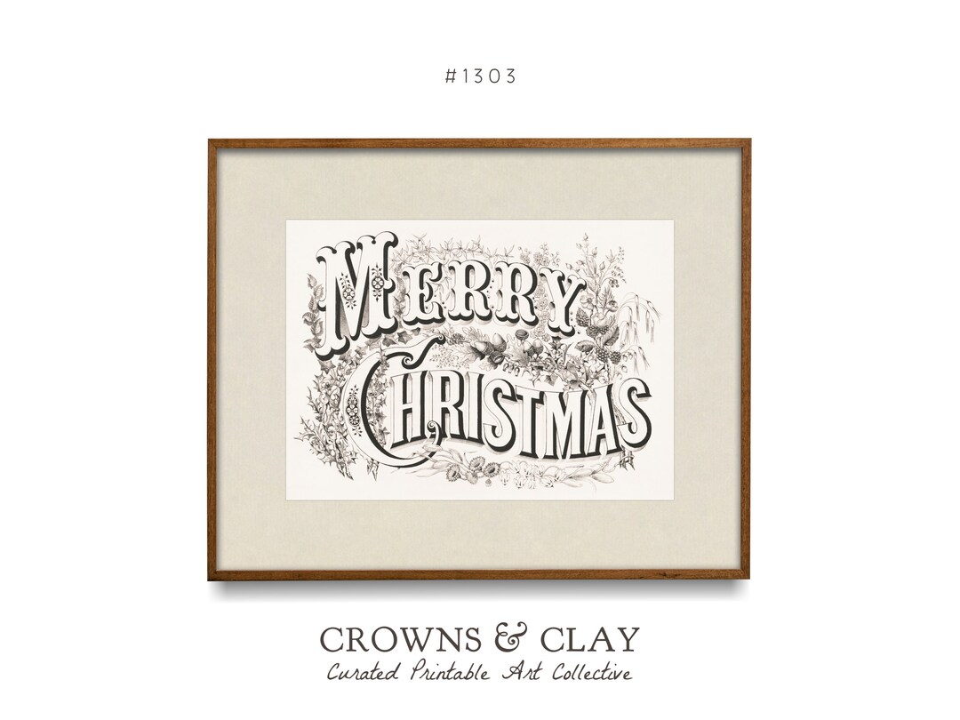Merry Christmas Lithograph, PRINTABLE Artwork, Neutral Holiday Sign ...