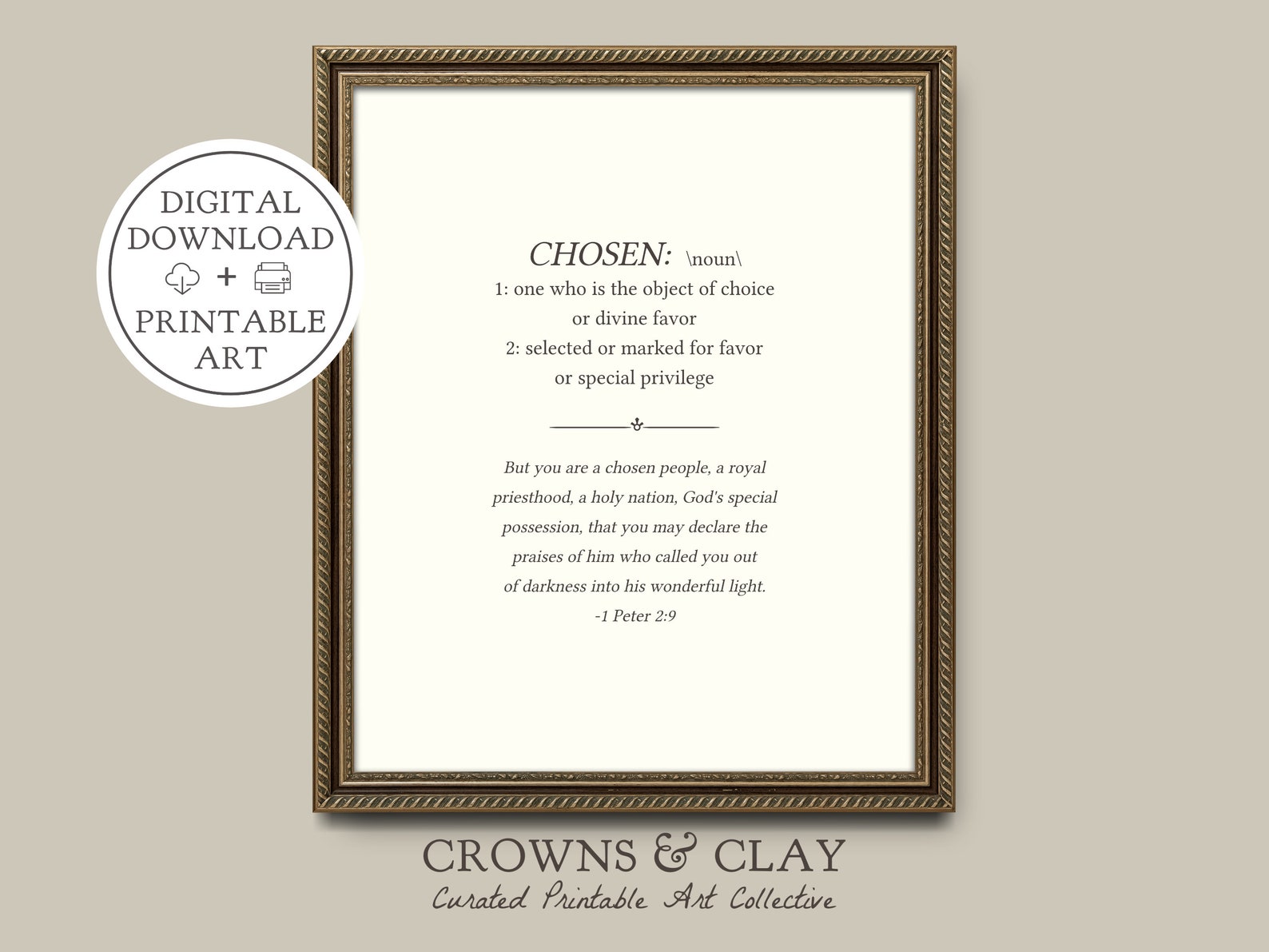 Chosen Definition, PRINTABLE ARTWORK, Christian Wall Art, Bible Verse ...