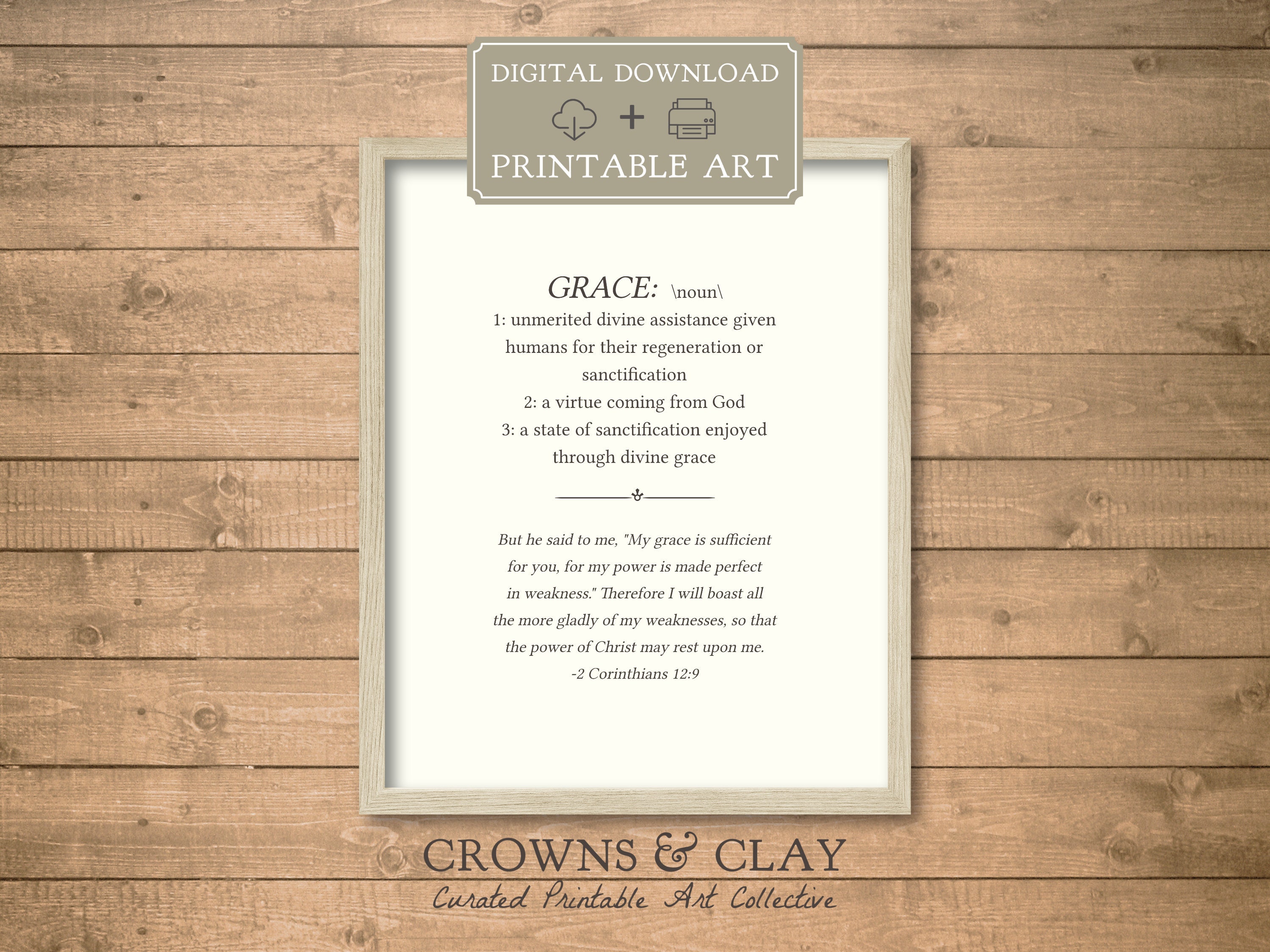 Grace Definition, PRINTABLE ARTWORK, Christian Wall Art, Bible Verse, 2 ...
