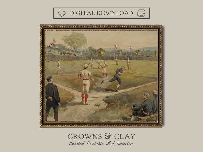 Vintage Baseball Art PRINTABLE Art Sports Painting Man - Etsy