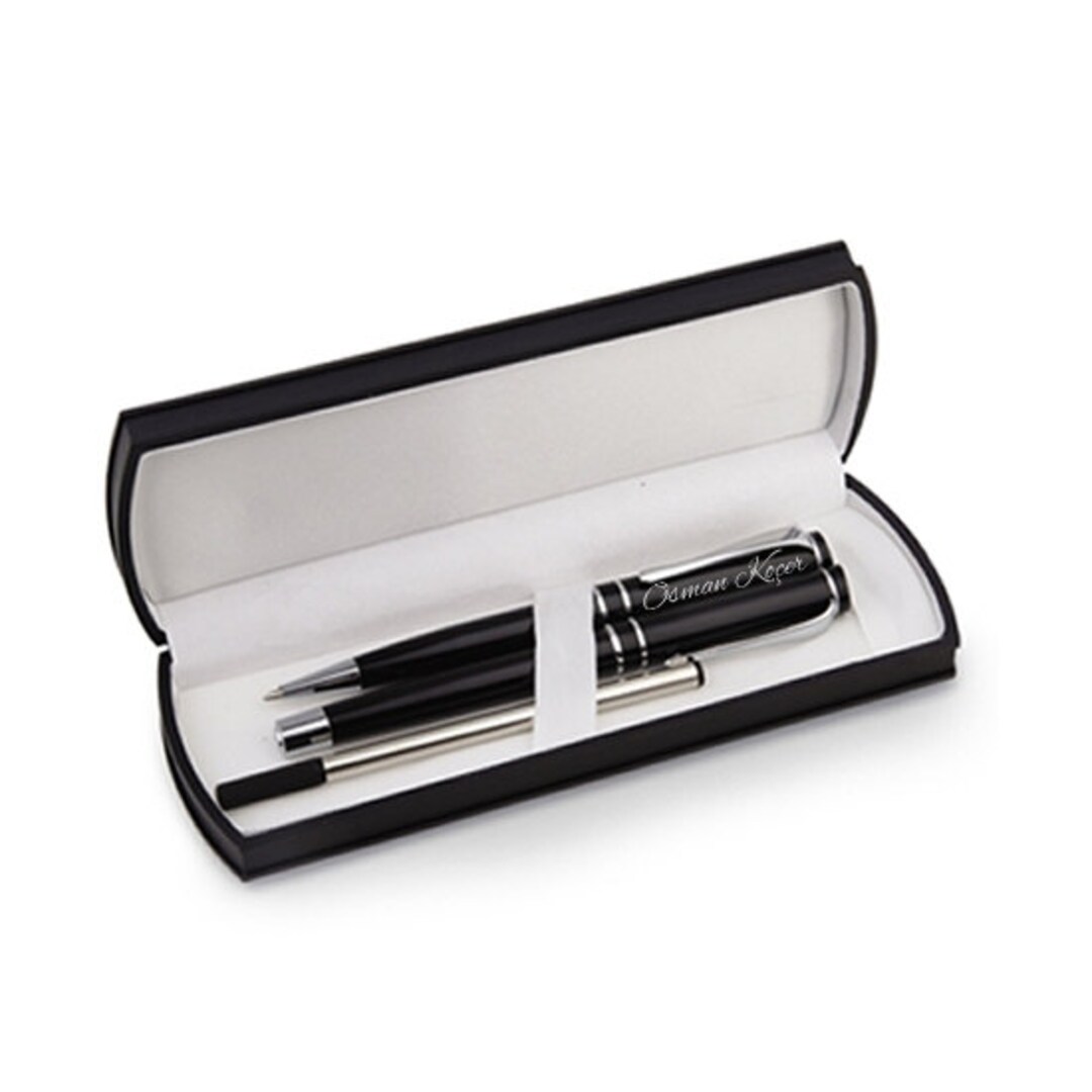 Personalized Pen Set Black / Custom Engraved Name - Etsy