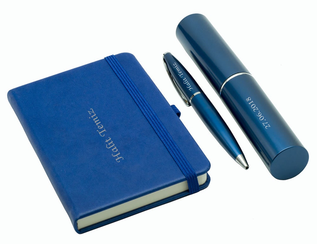 Custom Notebook and Box Pen Set - Blue / Personalized Name Engraved - Etsy
