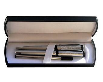 Personalized Pen Set Black / Custom Engraved Name | Etsy