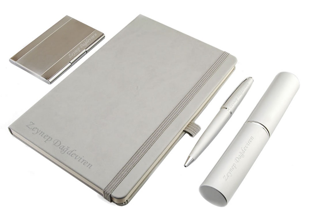 Custom Notebook, Bussiness Card Holder and Box Pen Set / Personalized ...
