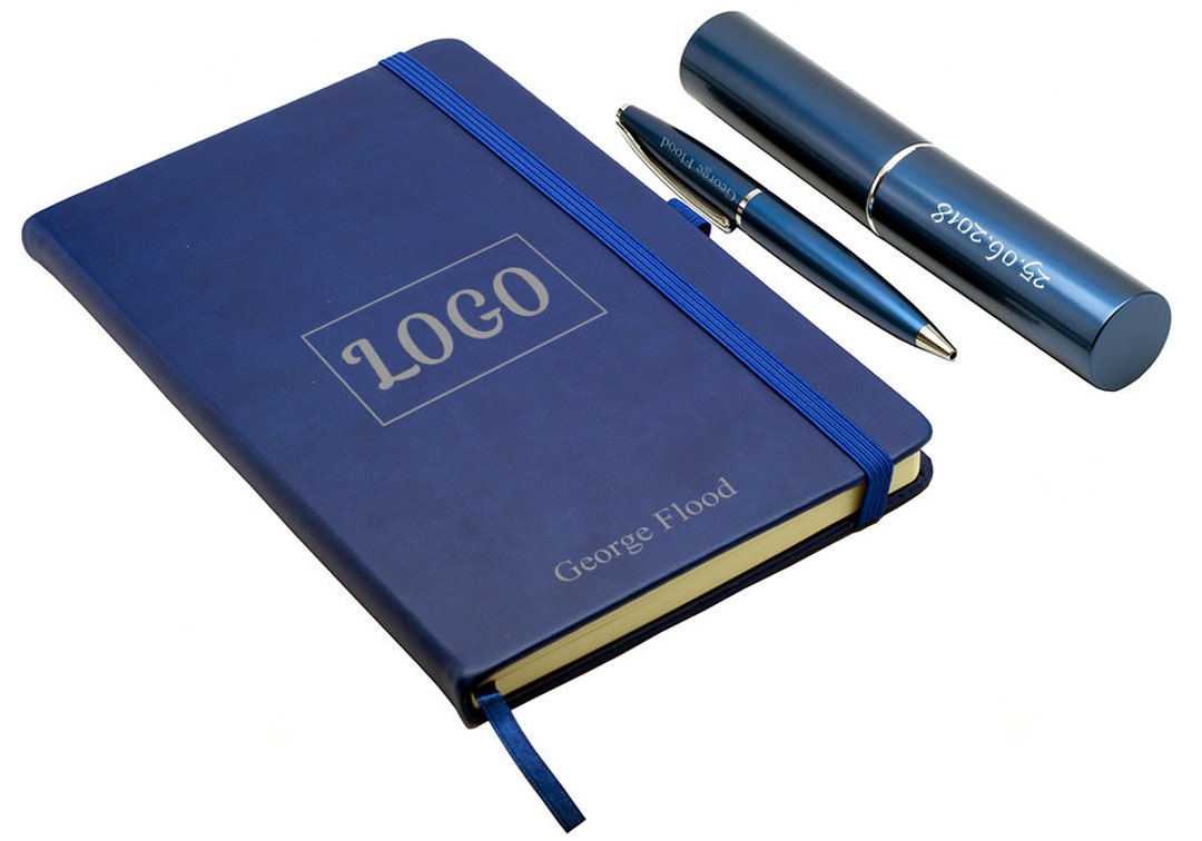 Custom Notebook and Box Pen Set / Personalized Name and Logo Engraved ...