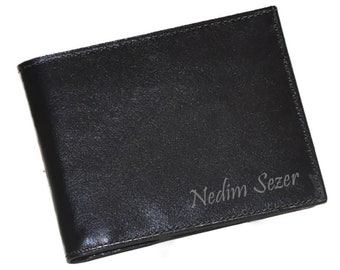 Personalized Wallet Black Leather / Custom Engraved Name and Letter - Etsy